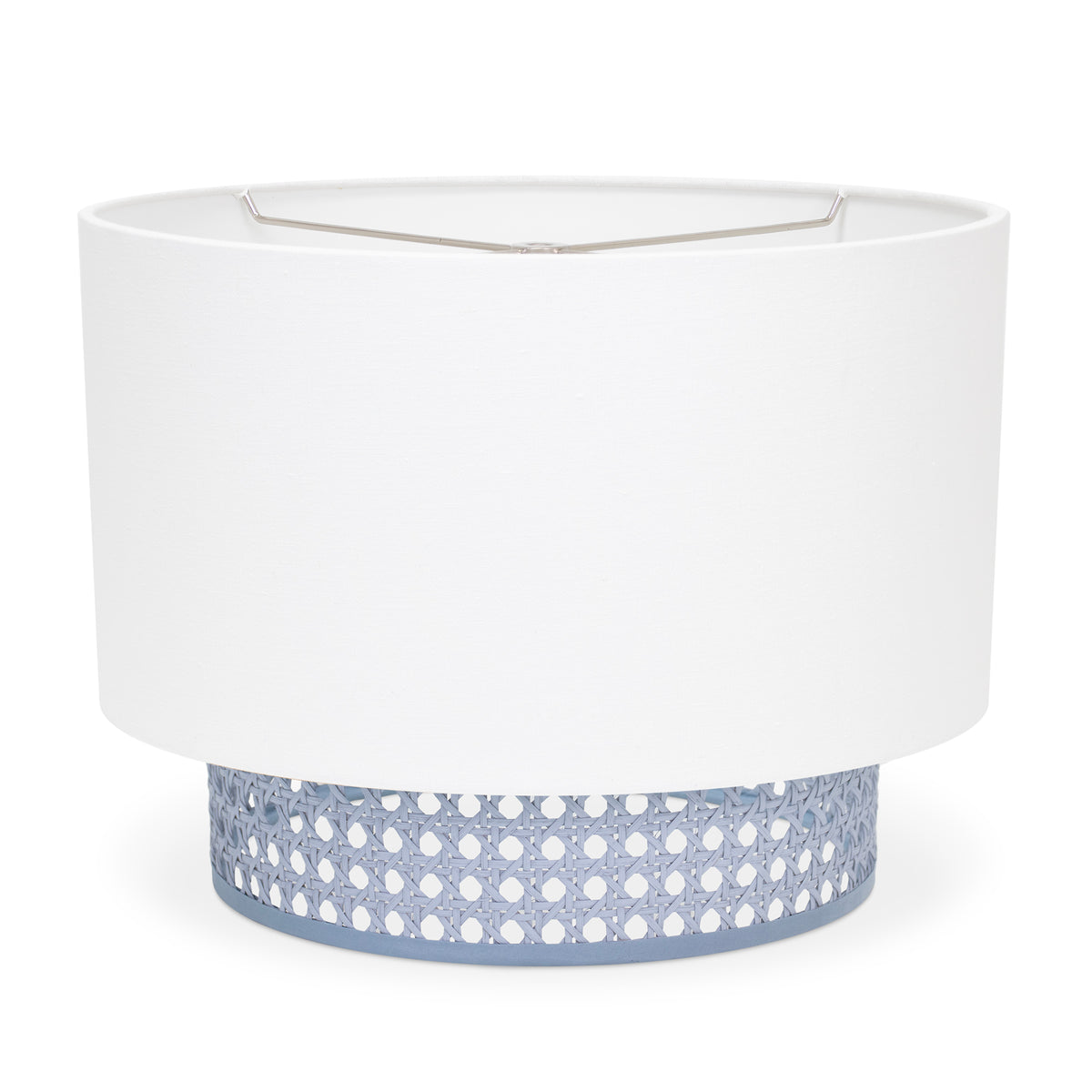 White Linen Shade with Windy Blue Cane | Couture Lamps