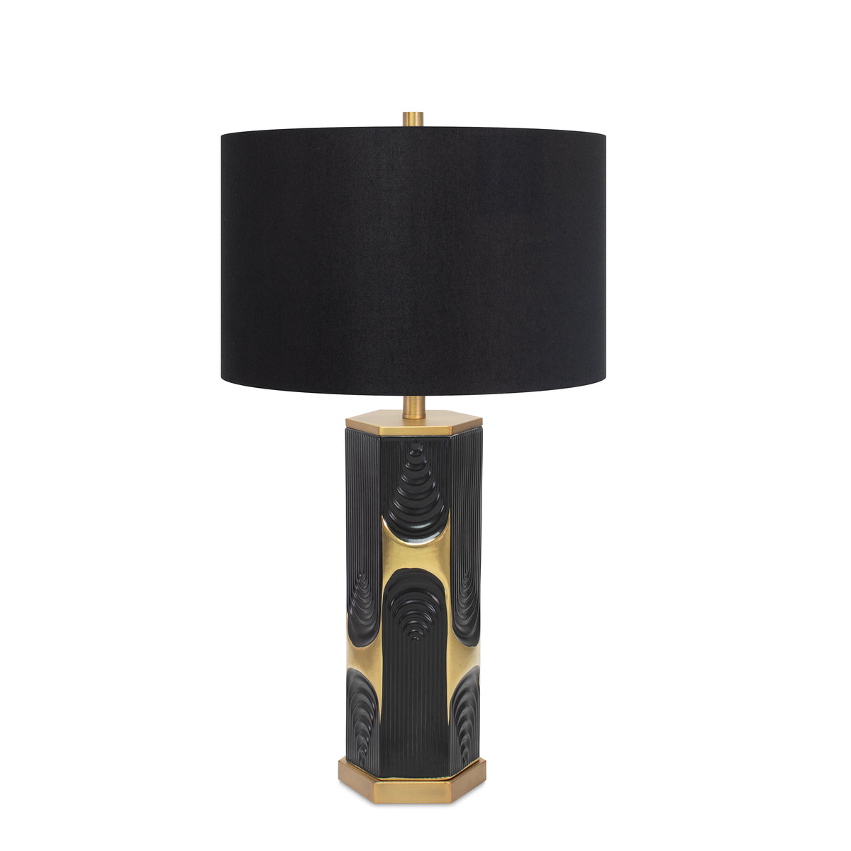 Black and Gold Hex Drape Table Lamp- with 17x17x11 Black Linen Shade ...
