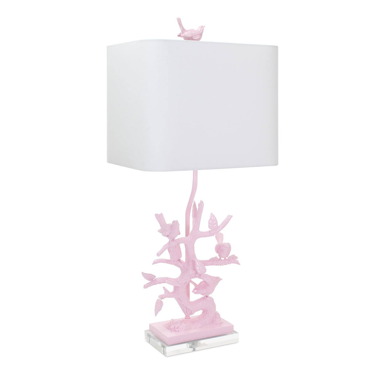 29"H Bird on Branch Table Lamp-Blushing Bride Pink
