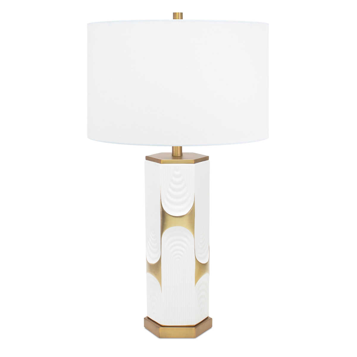 White and Gold Hex Drape Table Lamp-with 17x17x11 White Classic Linen ...